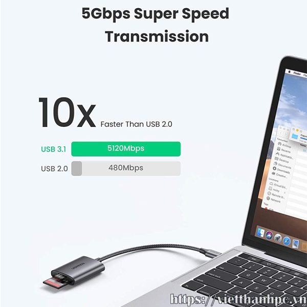 Đầu đọc thẻ nhớ SD/TF chuẩn USB 3.1 chính hãng Ugreen 80888 – Việt Thành PC