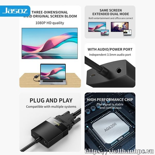 Cáp chuyển đổi HDMI to VGA có Audio G102 Chính hãng JASOZ cao cấp ...