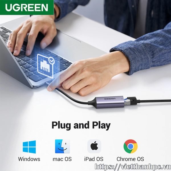 Cáp chuyển Usb Type-C to Lan 10/100/1000Mbps Ugreen 50737 vỏ nhôm Chính ...