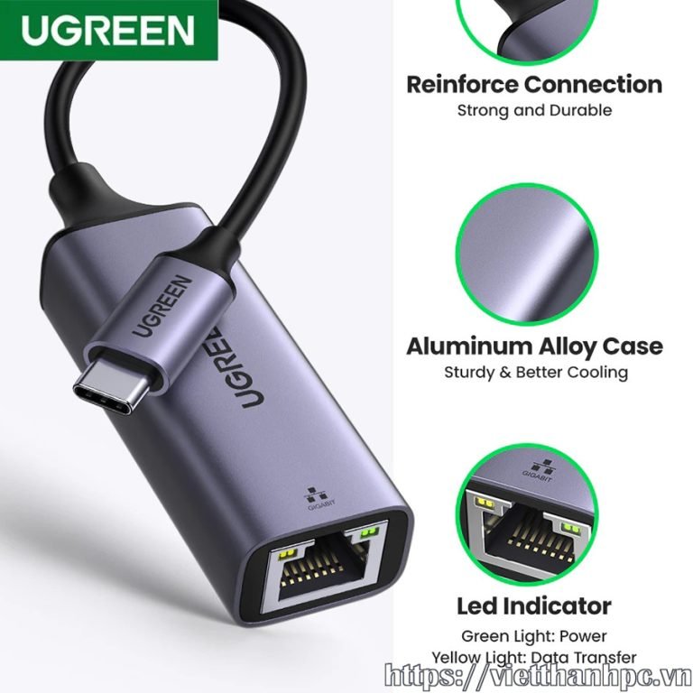 Cáp chuyển Usb Type-C to Lan 10/100/1000Mbps Ugreen 50737 vỏ nhôm Chính ...